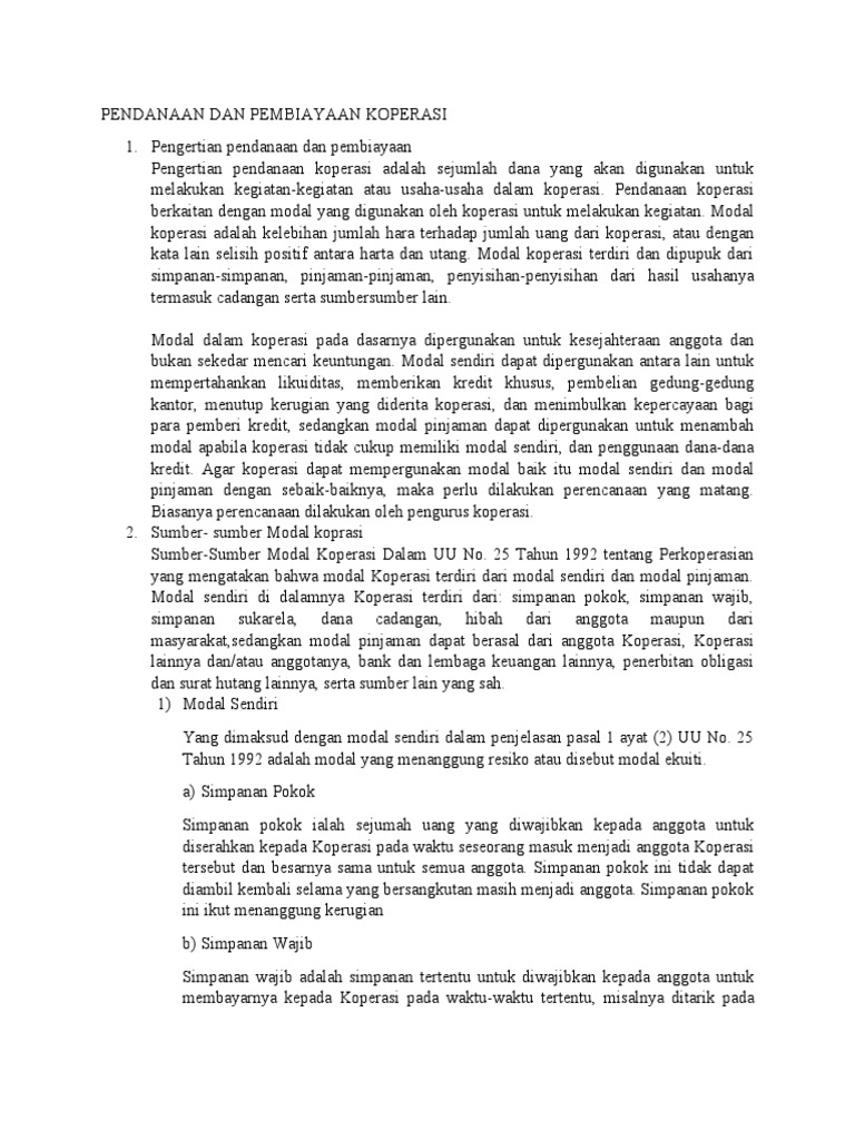 Pendanaan Dan Pembiayaan Koperasi | PDF | Pengelolaan Keuangan & Uang