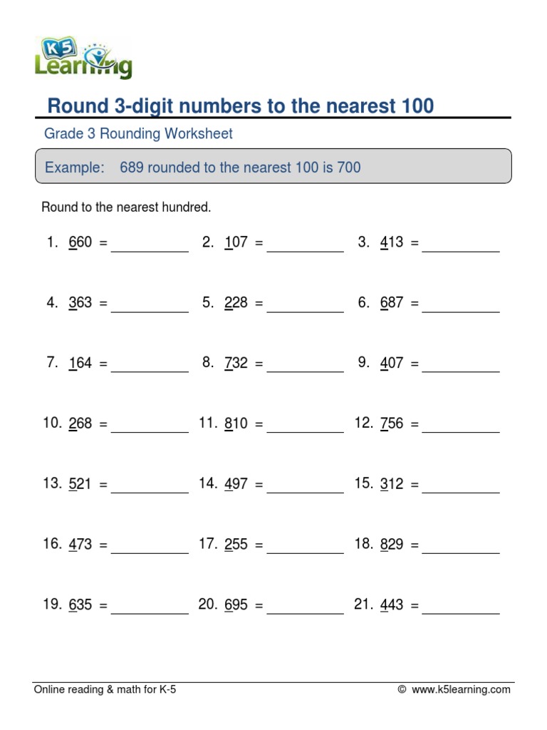 Grade 3 Round 3 Digit Numbers Nearest 100 A | PDF