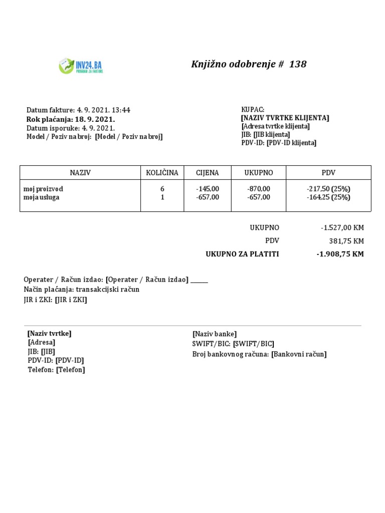 Storno Racuna Primjer Bih | PDF