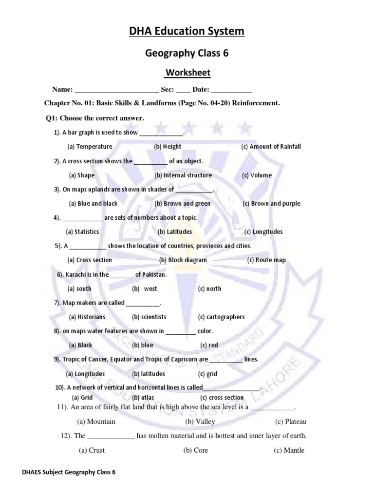 Geography Class 6 Worksheet 1st Assessment | PDF | South Asia | Earth