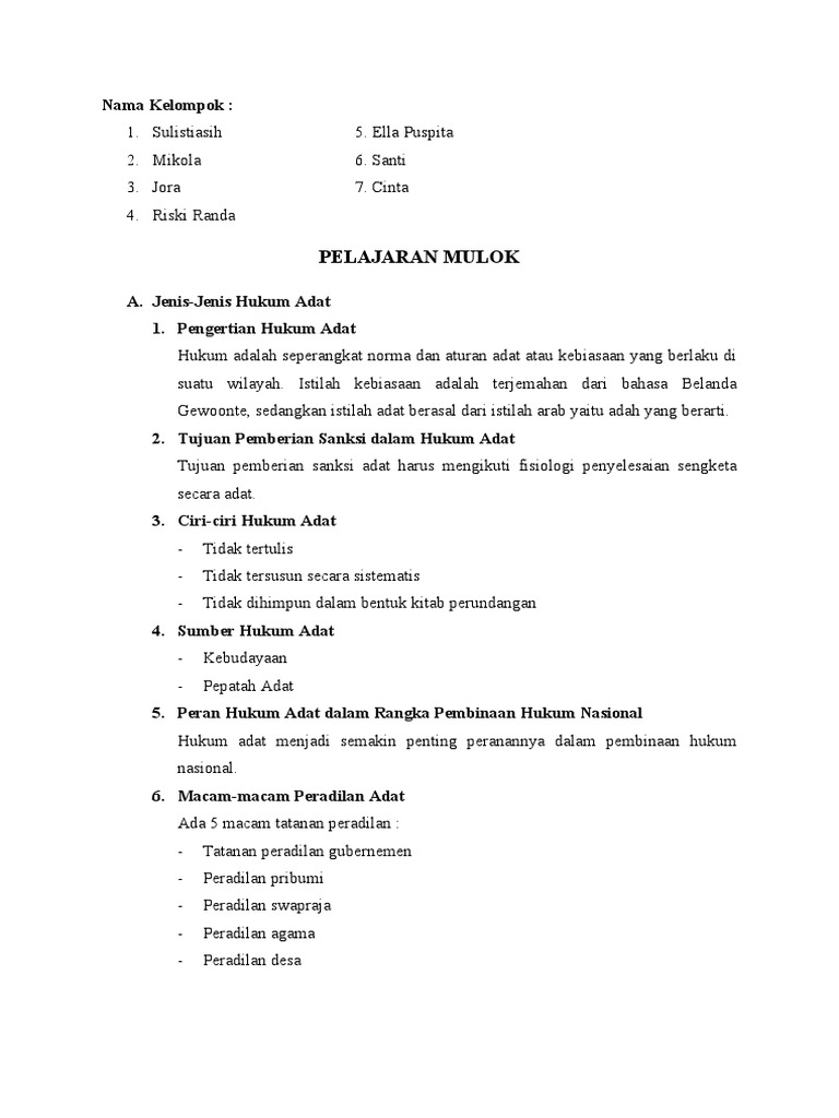 Pelajaran Mulok Adat | PDF