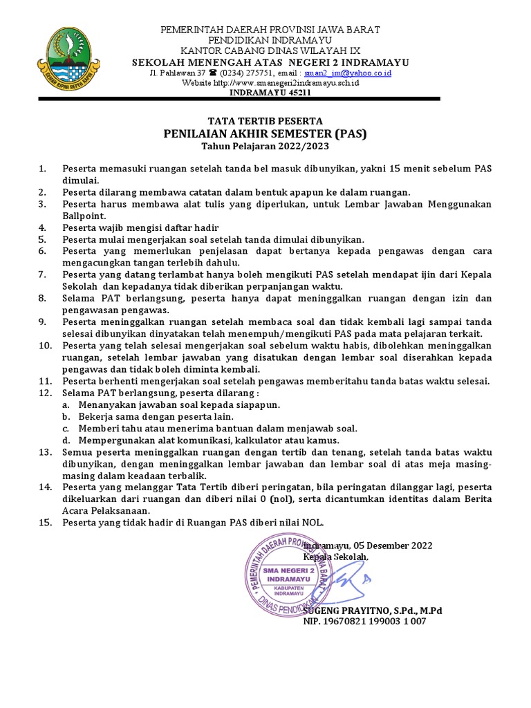 Tatib Peserta Dan Pengawas Pas 2022 2023 | PDF