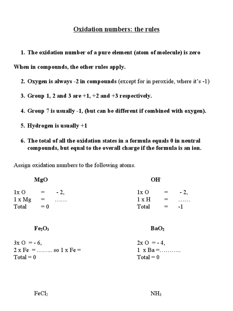 Oxidation Number Rules & Examples | PDF