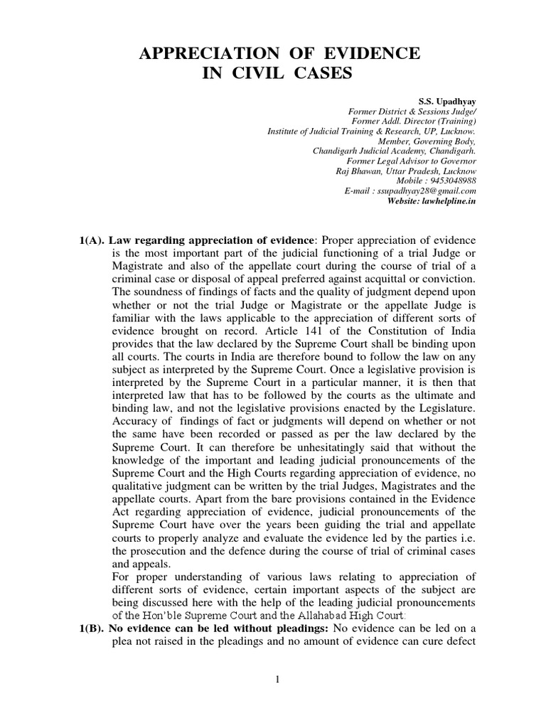 Appreciation of Evidence in Civil Cases | Download Free PDF | Evidence ...