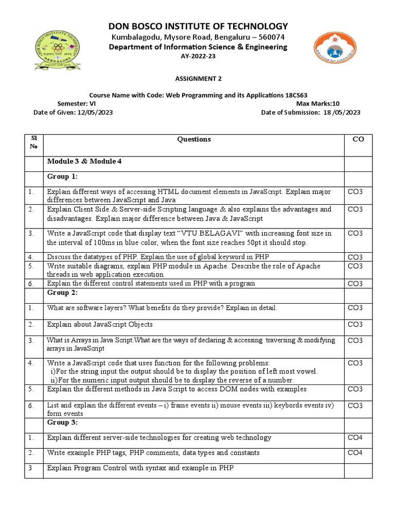 18cs63 - Modu3&4 - Final ASSign | PDF | Class (Computer Programming) | Php