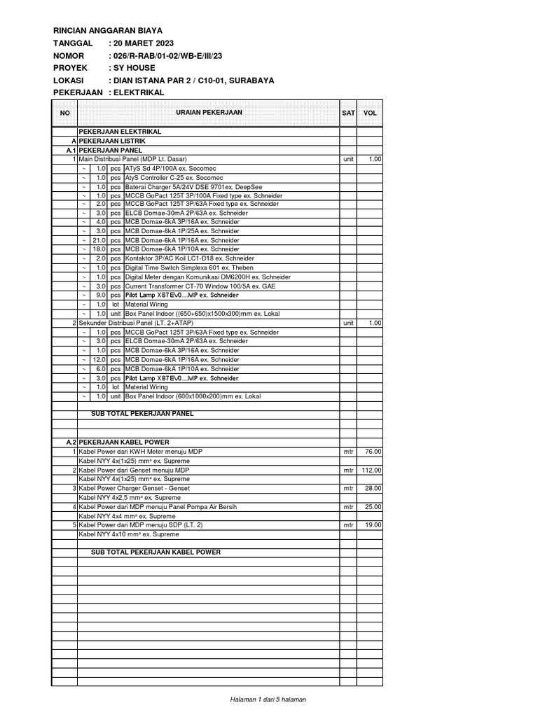 Rab Listrik Dian Istana - Sy House Deal 20mar23 | PDF