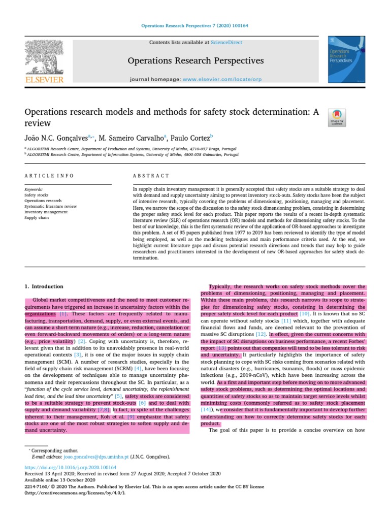 Operations Research Models and Methods For Safety Stock Determination | PDF | Simulation ...