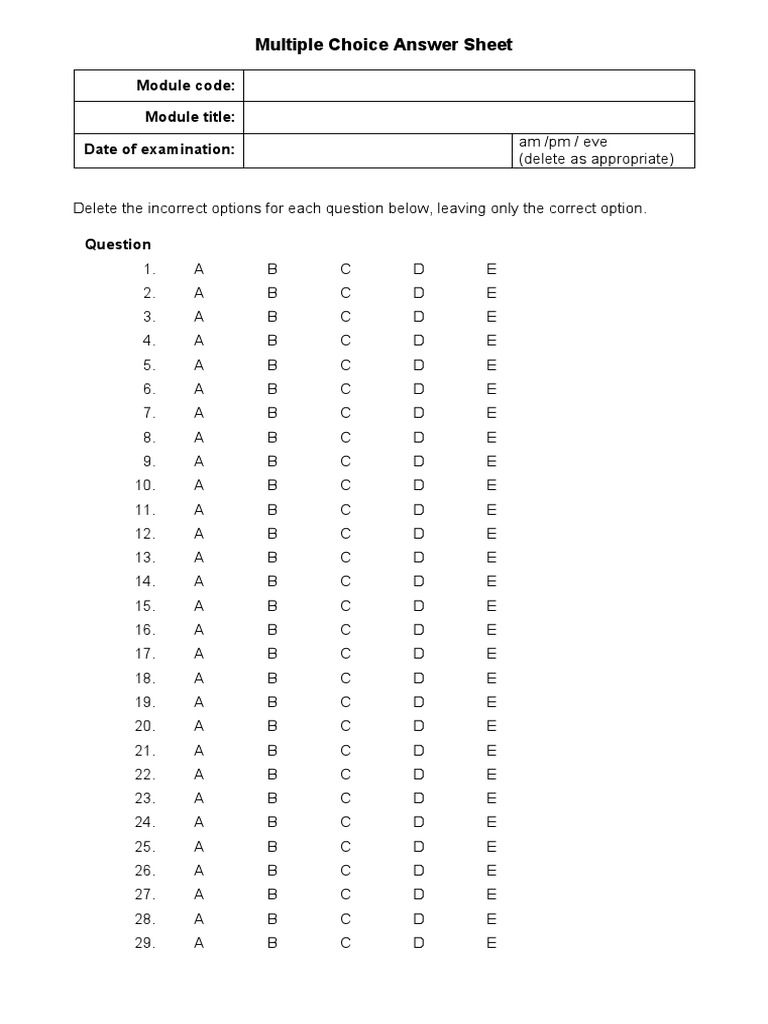 Multiple Choice Answer Sheet | PDF | Multiple Choice | Computing