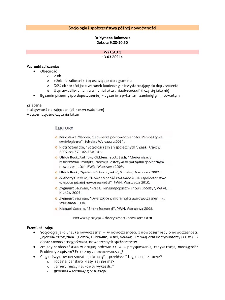 Wykłady Socjologia 2021 | PDF