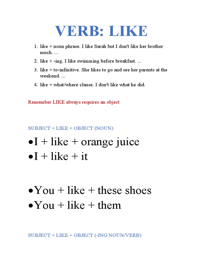 Verb Like Vs Preposition Like | PDF
