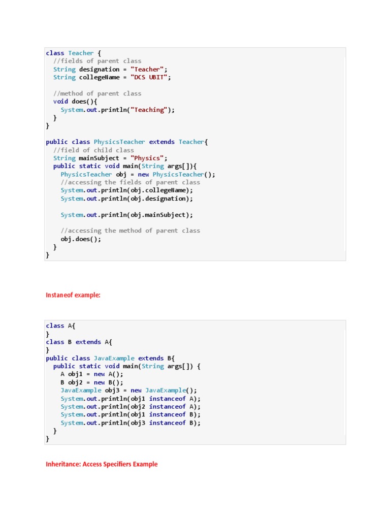 Oop Java Inheritance Examples Pdf Inheritance Object Oriented Programming Programming