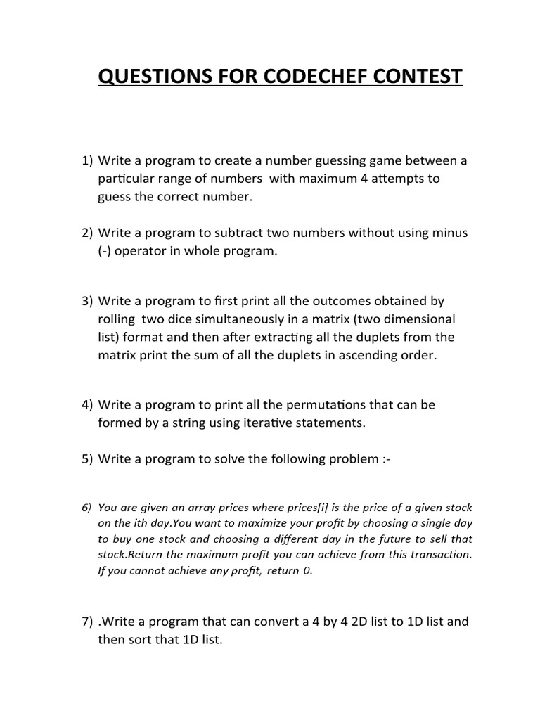 Questions For Codechef Contest | PDF | Python (Programming Language ...