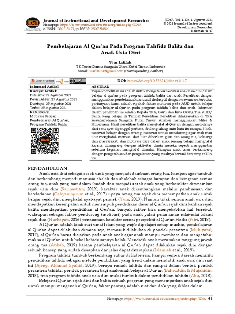 Pembelajaran Al Quran Pada Program Tahfidz Balita | PDF