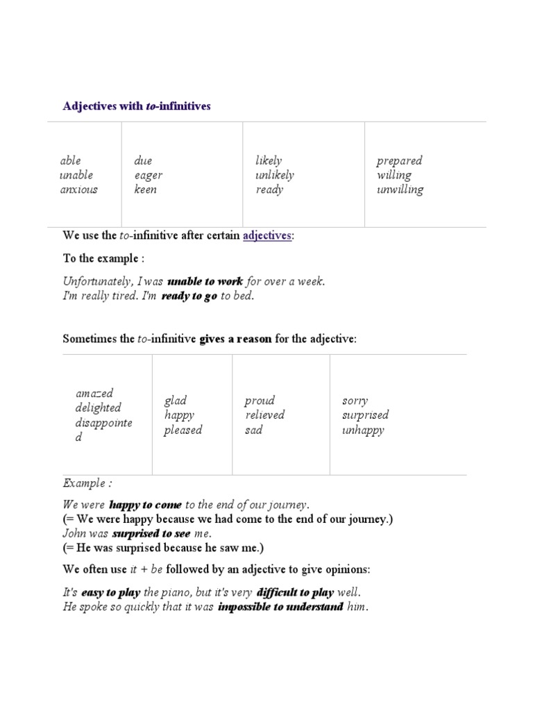 Adjectives with To-Infinitives Guide | PDF | Language Arts & Discipline