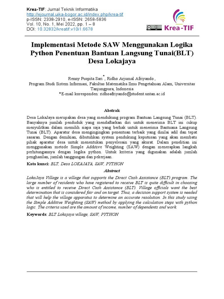 Jurnal DSS Menggunakan Metode SAW | PDF