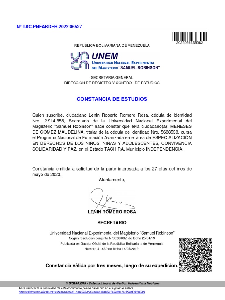 Constancia Estudio Unem 05688538 | PDF