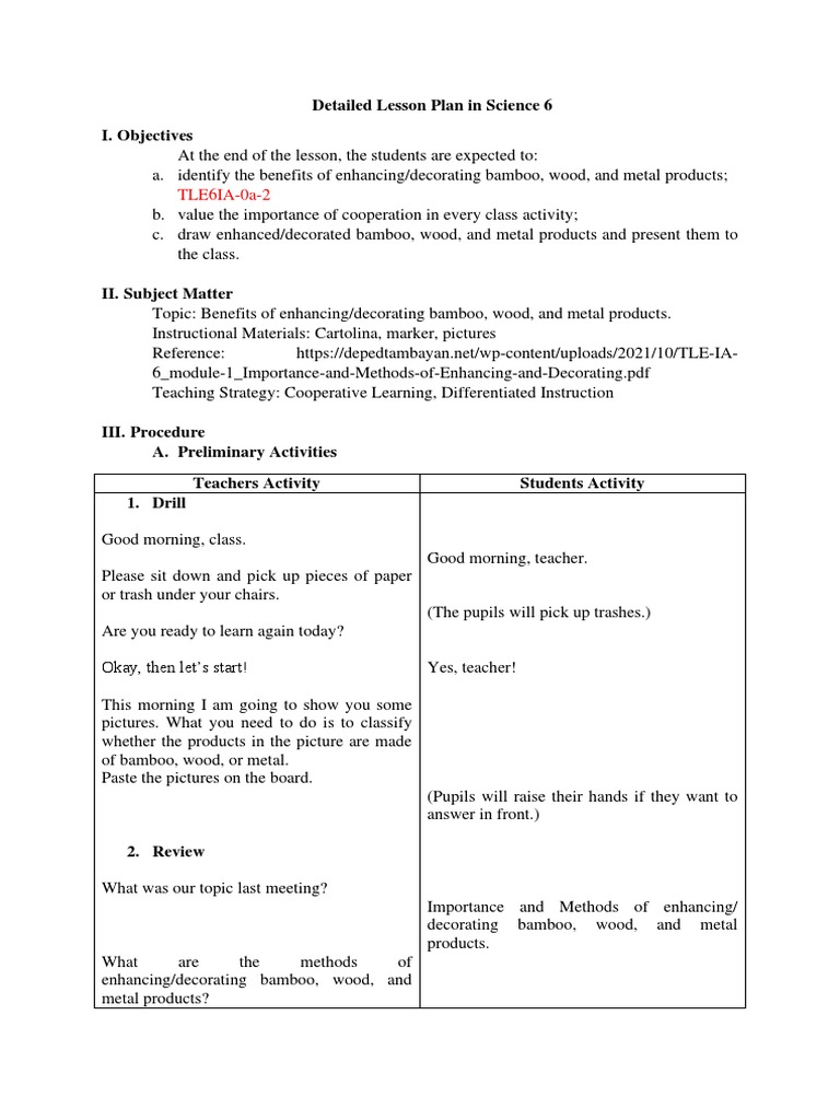 Detailed Lesson Plan-TLE-6 | PDF Detailed Lesson Plan-TLE-6 | PDF