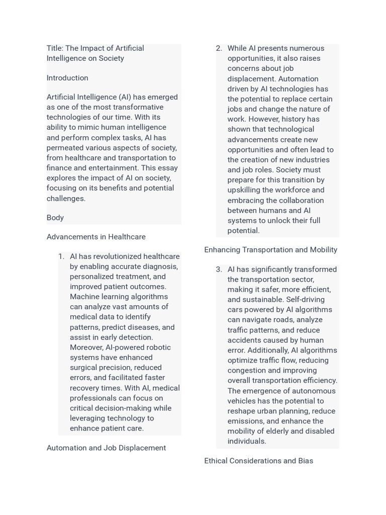 The Impact of Artificial Intelligence On Society | PDF | Artificial ...