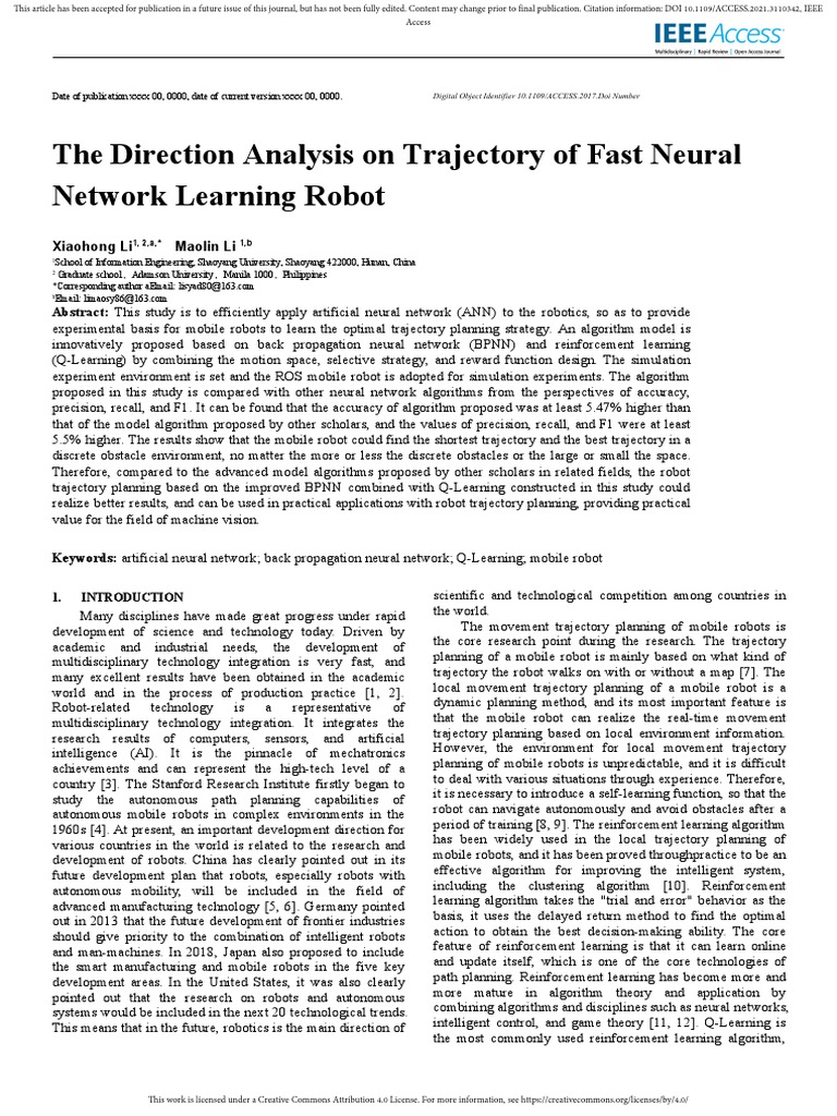 The Direction Analysis On Trajectory of Fast Neural Network Learning Robot | PDF | Artificial ...