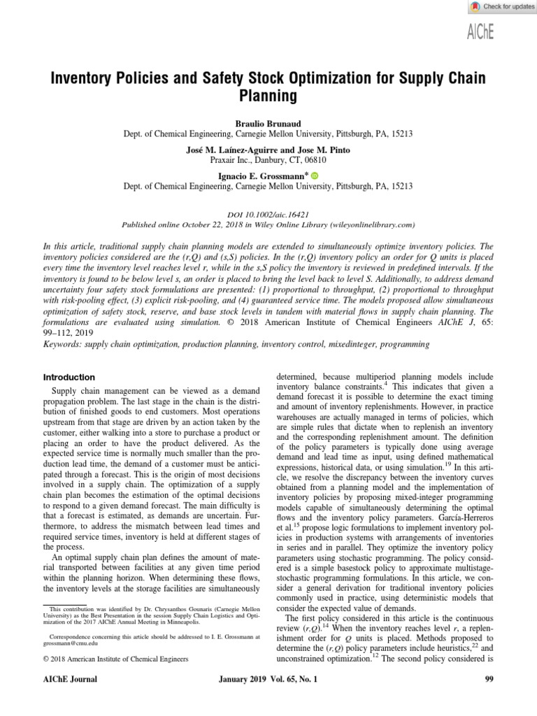 Inventory Policies and Safety Stock Optimization For Supply Chain ...