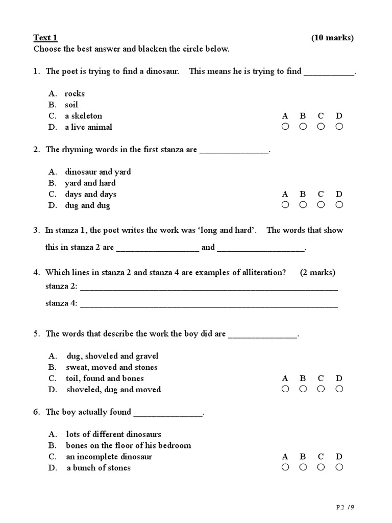 1920 S3 T1 Revision Paper (Reading) - Question-Answer Book | PDF ...