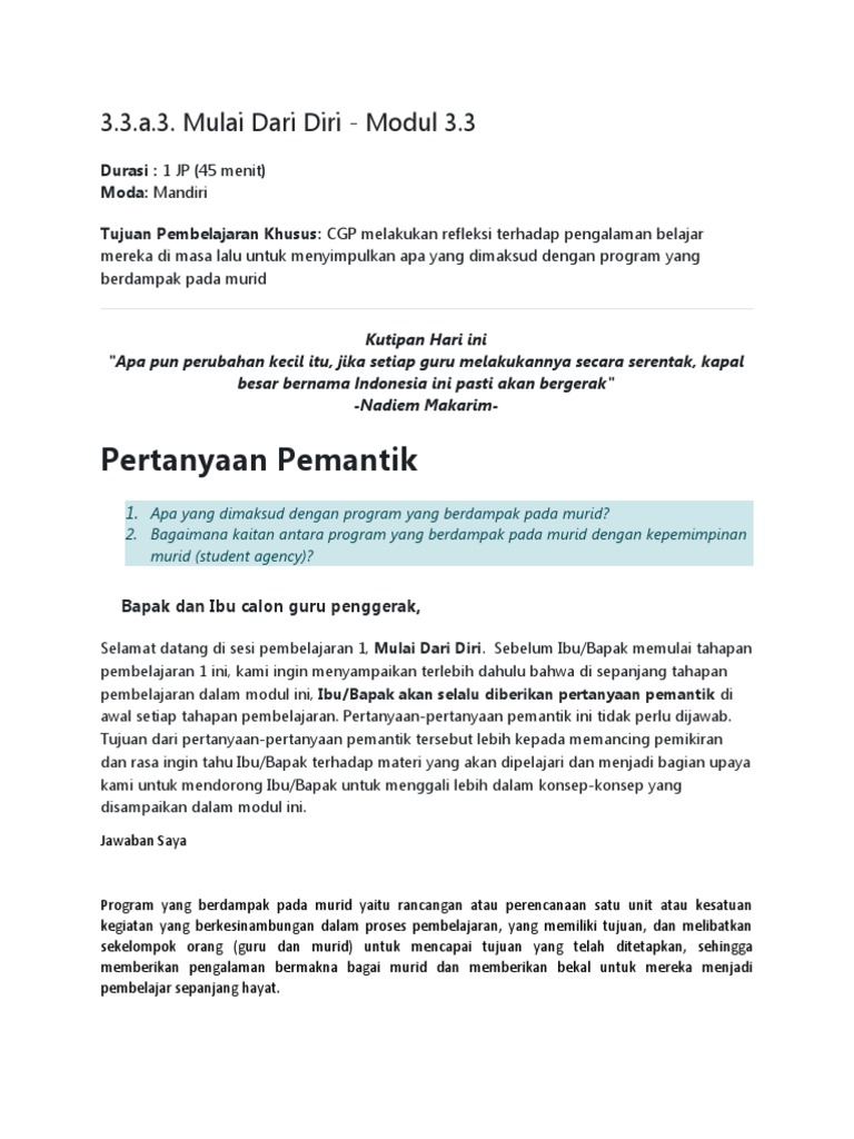 Refleksi Program Berdampak Murid | PDF