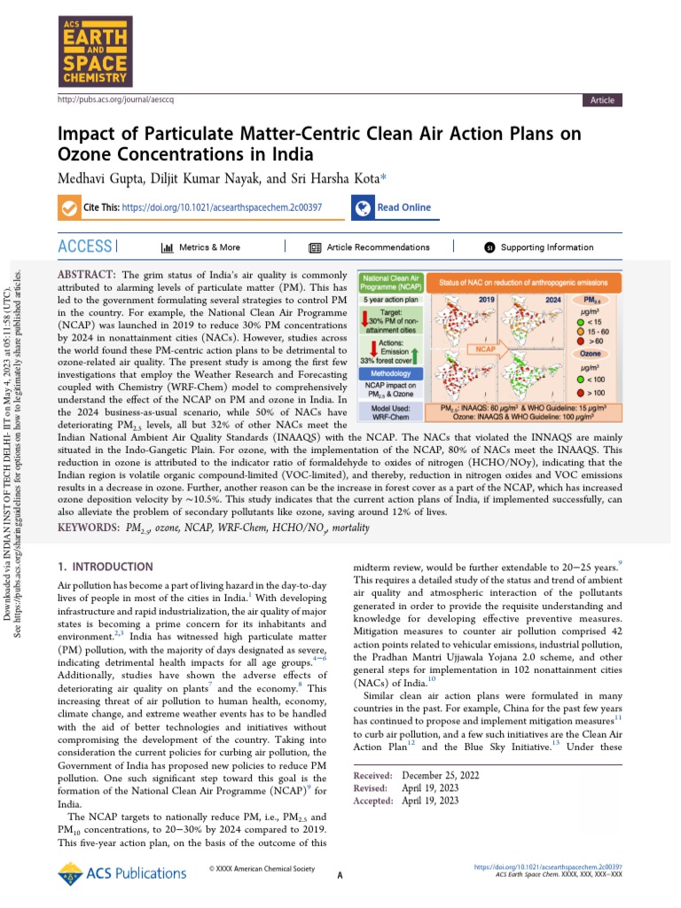 Impact of Particulate Matter-Centric Clean Air Action Plans On Ozone ...