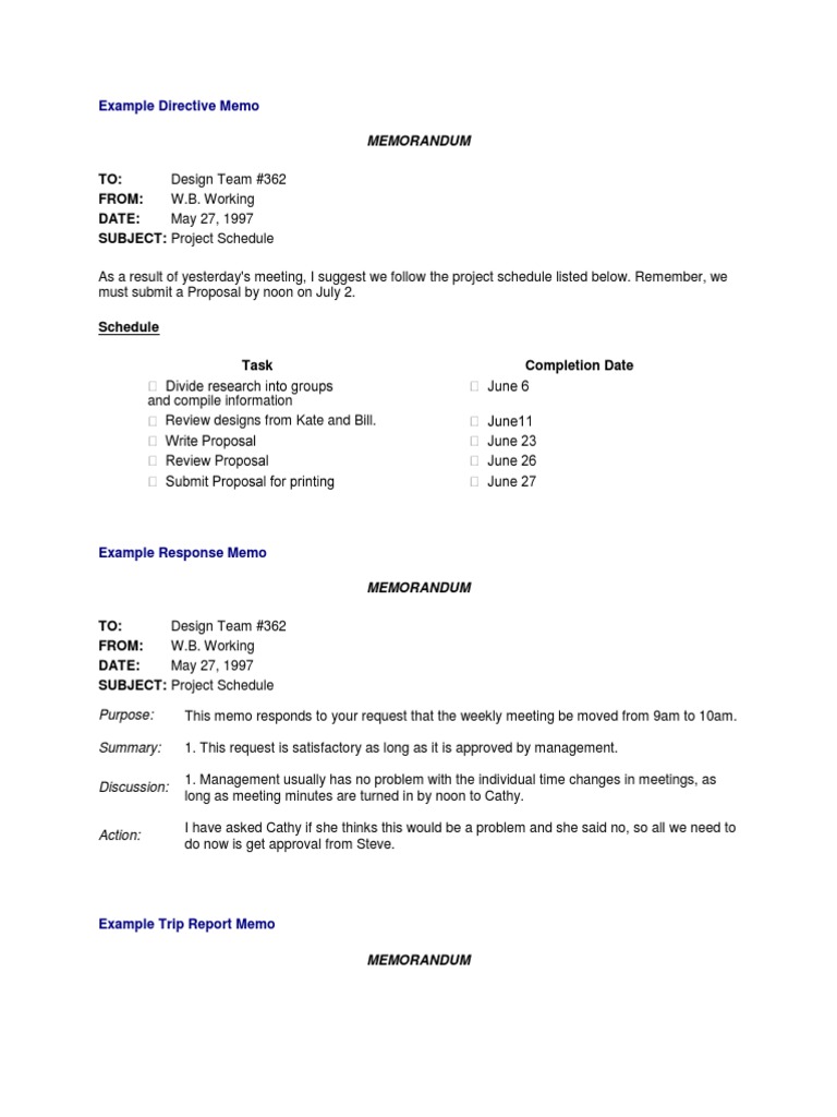 TO: From: Date: SUBJECT: Project Schedule: Example Directive Memo | PDF | Memorandum | Cognition