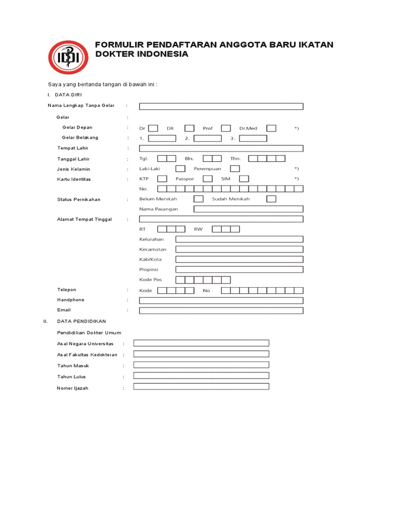 Formulir Pendaftaran Anggota Baru Ikatan Dokter Indonesia | PDF | Hukum