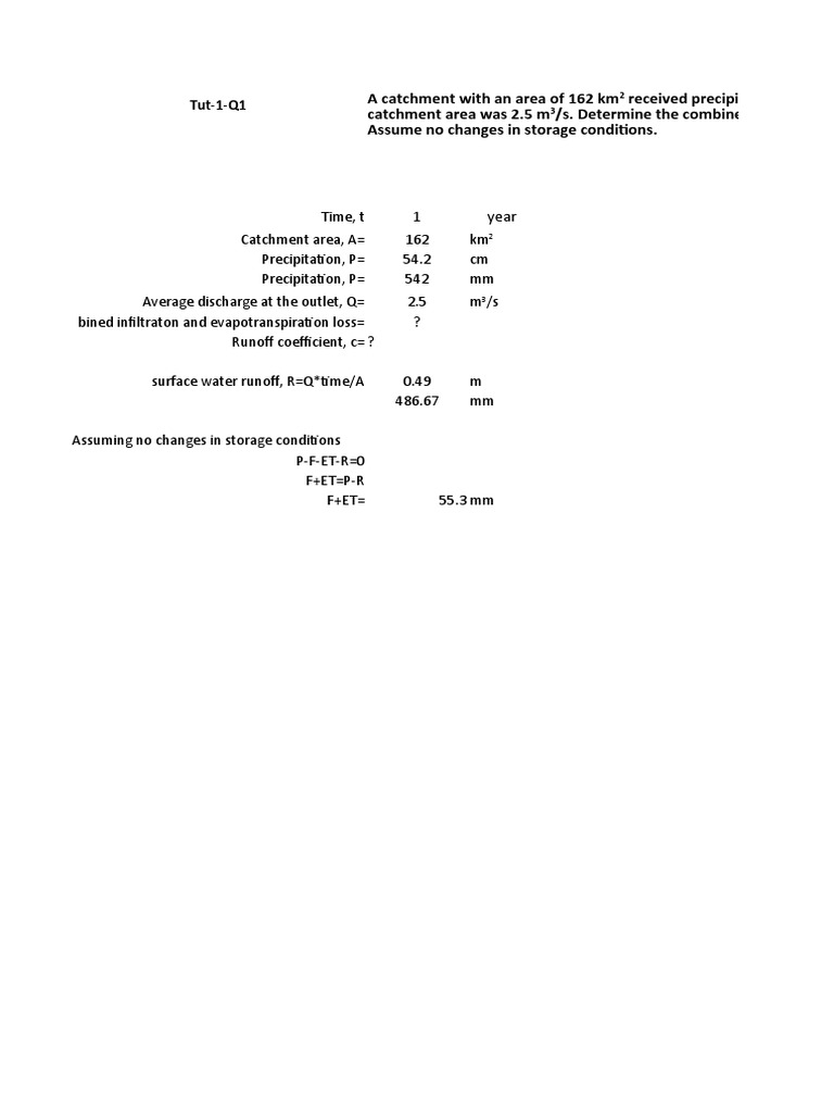 Tutorial 1 Solutions | PDF | Discharge (Hydrology) | Drainage Basin
