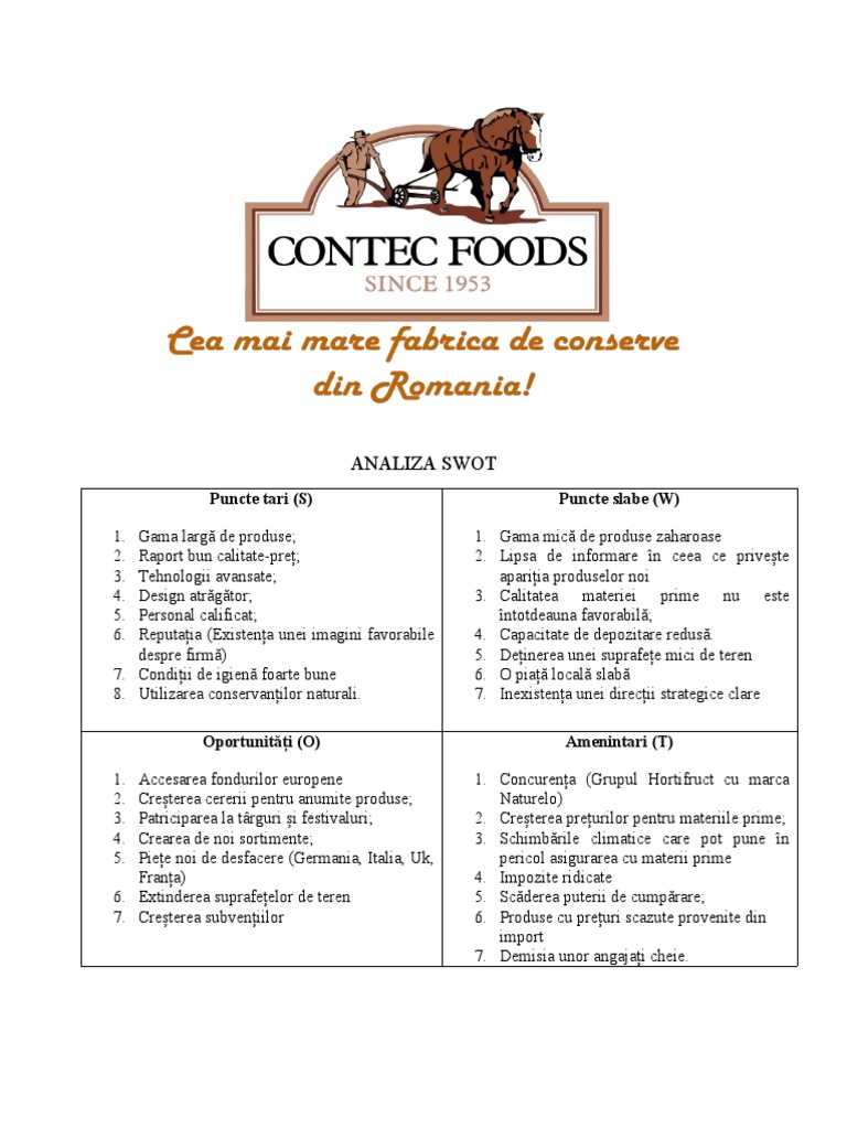 Management Strategic - SC Contec Foods SRL | PDF