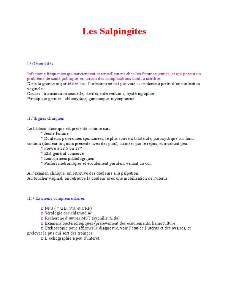 Salpingite : Symptômes et Complications | PDF | Immunologie | Sciences ...