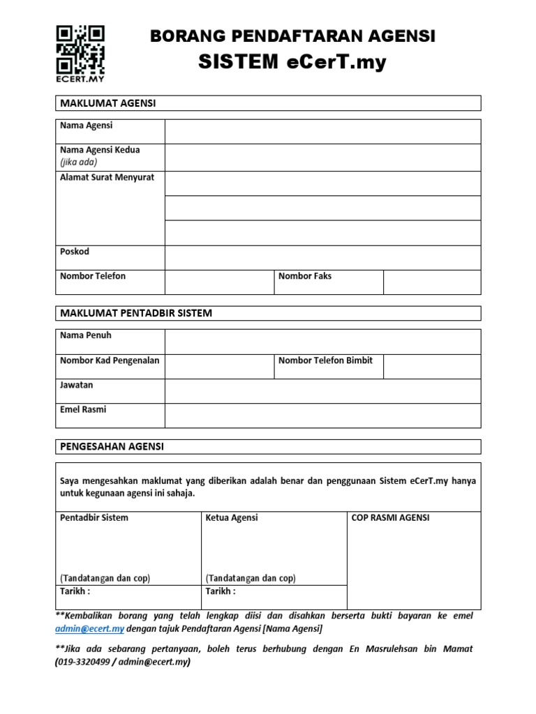 ECerT-Borang Pendaftaran Agensi | PDF