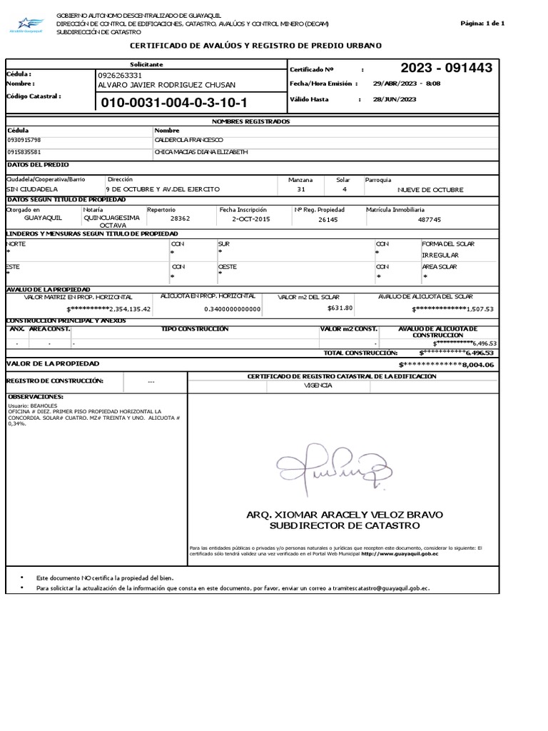 Certificado de Avaluo | PDF