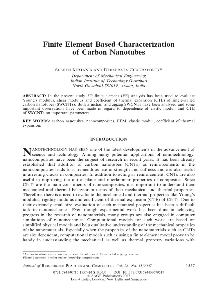 Finite Element Based Characterizationof Carbon Nanotubes | PDF | Carbon Nanotube | Graphene