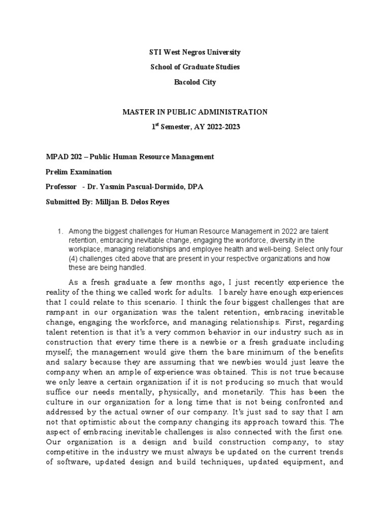 Mpad 202 Public Human Resource Management Prelim Exam | Download Free ...