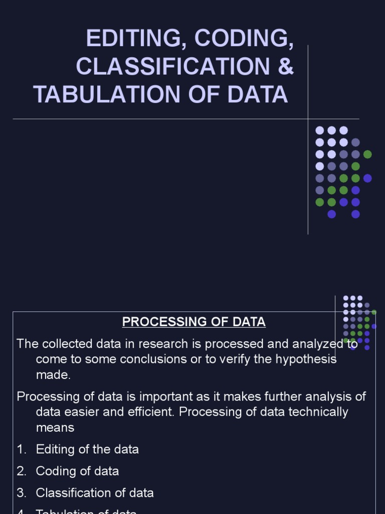 Editing Coding Tabulation of Data | PDF | Statistical Hypothesis ...