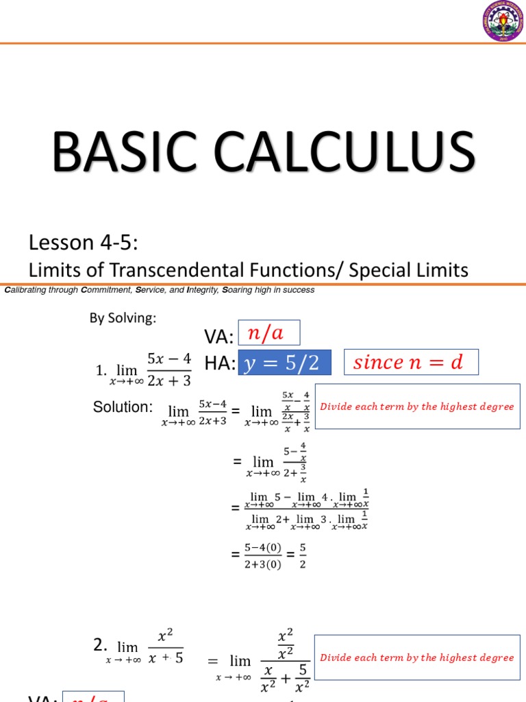 Week2 L4 5 Limits Of Transcendental Functions Pdf Function Mathematics Limit Mathematics