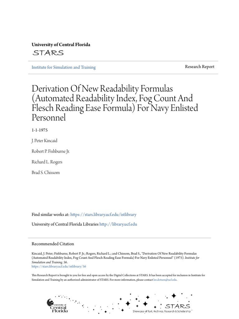 Derivation of New Readability Formulas (Automated Readability Index) | PDF | Reading (Process)