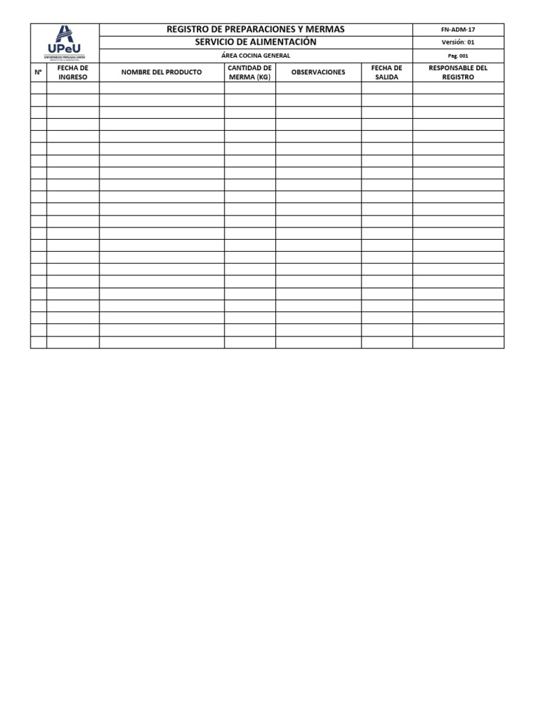 Registro de Preparaciones y Mermas | PDF