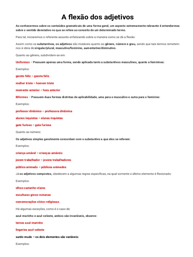 A flexão dos adjetivos | PDF | Adjetivo | Linguística