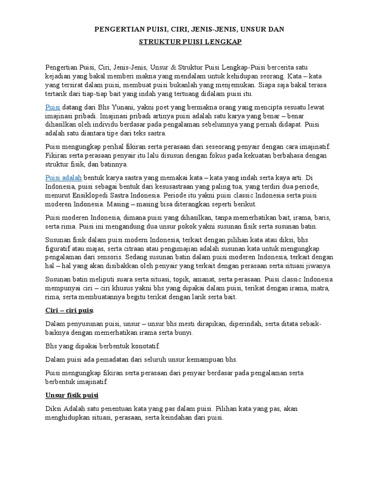 Ciri dan Jenis Puisi Lama dan Modern | PDF | Fiksi Umum