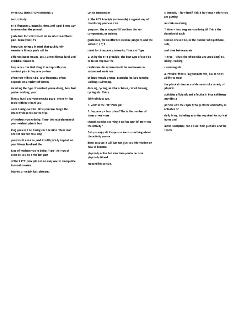 Pe Module 1 | PDF | Physical Fitness | Clinical Medicine