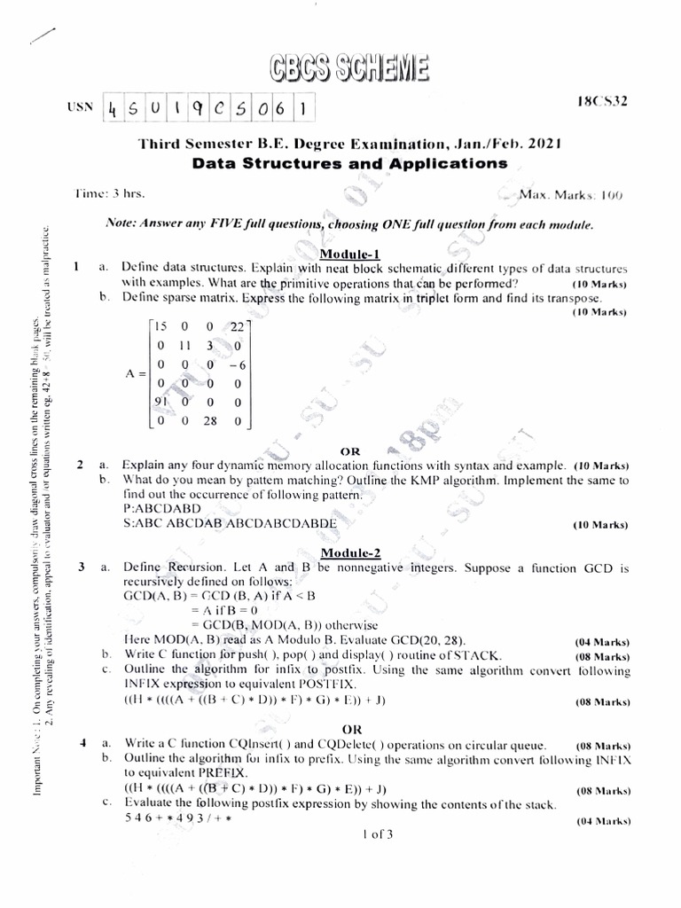 18CS32 April 2021 | PDF | Computer Programming | Mathematical Logic