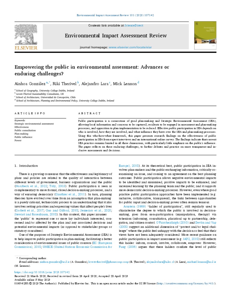 Empowering The Public in Environmental Assessment - Advances or ...