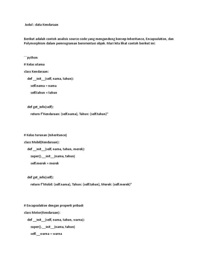 Berikut Adalah Contoh Analisis Source Code Yang Mengandung Konsep Inheritance | PDF | Teknologi ...