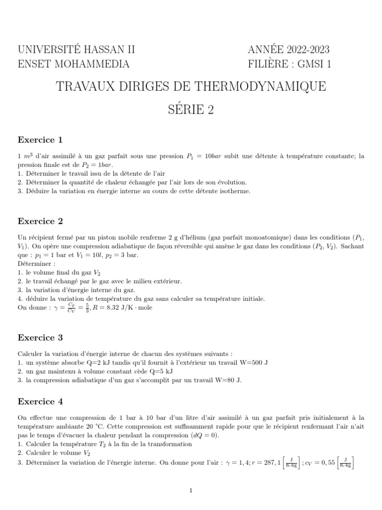 S Rie 2 Thermodynamique | PDF | Chaleur | Chimie physique