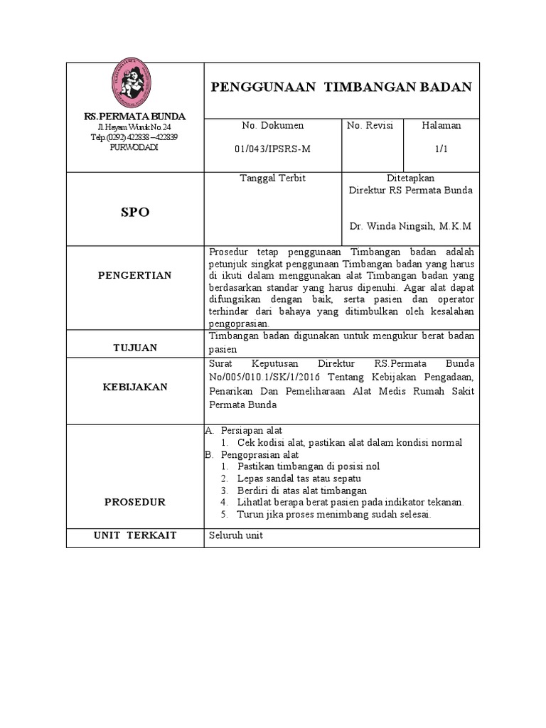 Sop Timbangan Badan | PDF