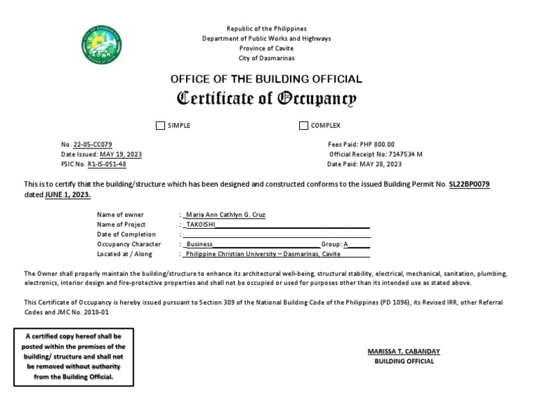 Occupancy Permit | PDF