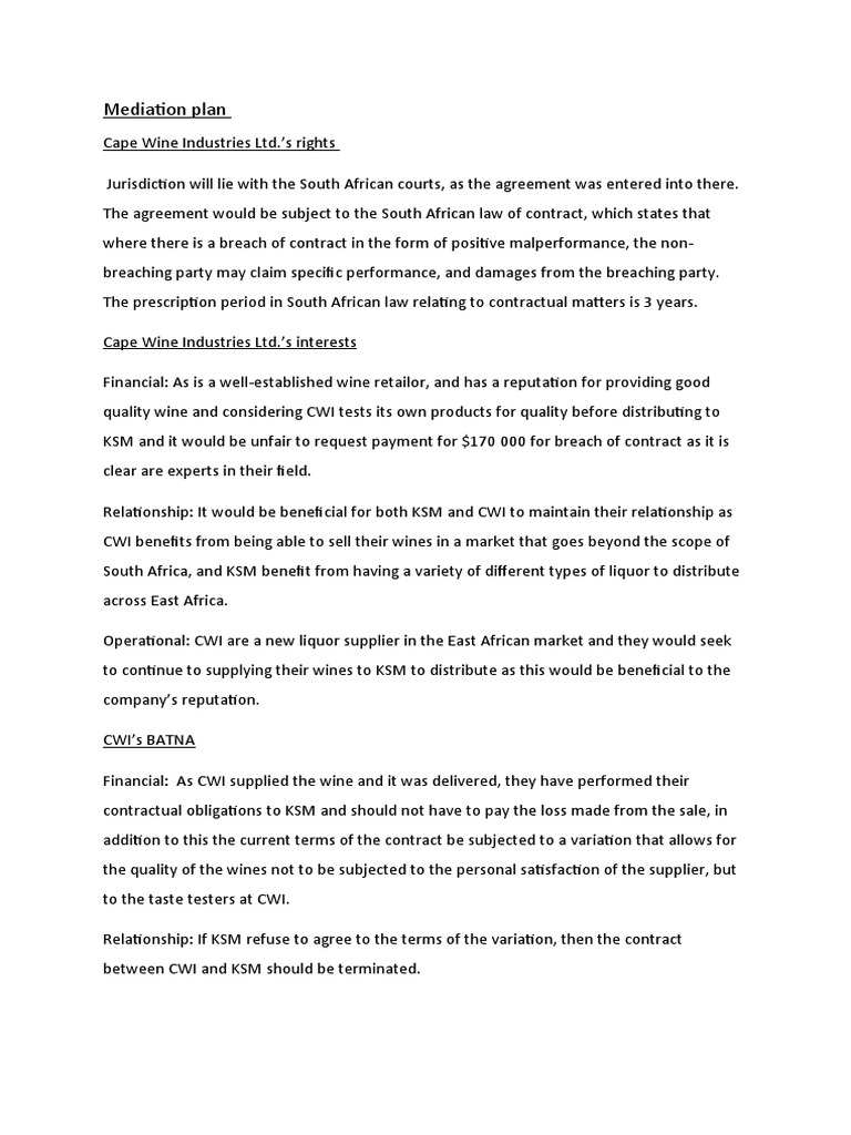 ADR Mediation Plan | PDF | Breach Of Contract | Mediation